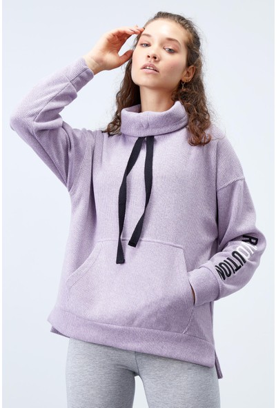 Tommy Life Tommylife Eflatun Kadın Büzgülü Bağcıklı Yaka Yazı Nakışlı Oversize Selanik Sweatshirt - 97197 Tommy Life Tommylife Eflatun Kadın Büzgülü Bağcıklı Yaka Yazı Nakışlı Oversize Selanik Sweatshirt - 97197