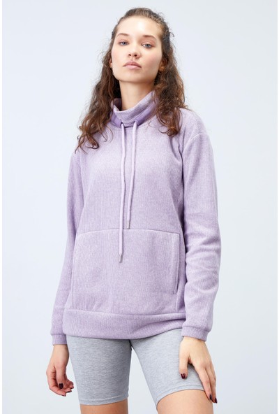 Tommy Life Tommylife Eflatun Kadın Dik Yaka Bağcıklı Oversize Kanguru Cep Selanik Sweatshirt - 97195 Tommy Life Tommylife Eflatun Kadın Dik Yaka Bağcıklı Oversize Kanguru Cep Selanik Sweatshirt - 97195