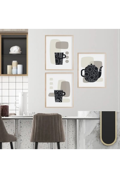 Munika Ahşap Çerçeveli Kitchen 3'lü Tablo Seti