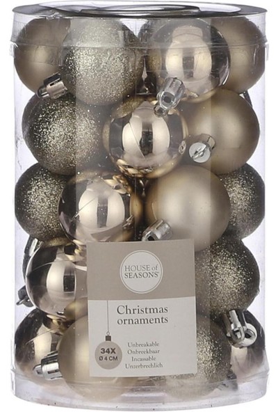 Via Gardenia Kırılmaz Yılbaşı Süsü Şampanya 34 Lü 4 cm