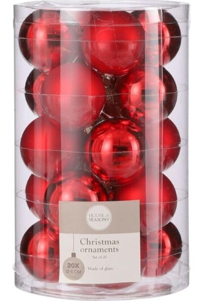 Via Gardenia Yuvarlak Cam Yılbaşı Süsü Kırmızı 10'lu 6 cm