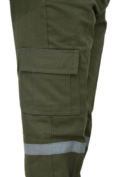 Ssm Tek Reflektörlü Iş Güvenliği Kargo Pantolonu Haki