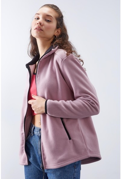 Tommylife Gül Kurusu Kadın Dik Yaka Fermuarlı Rahat Form Polar Sweatshirt - 97173