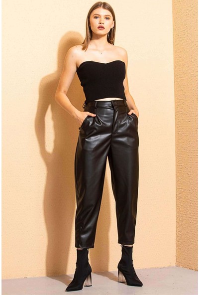 Riluna Siyah Deri Pantolon