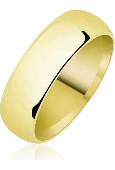 Gumush 6 mm Düz Bombeli Gold Gümüş Alyans