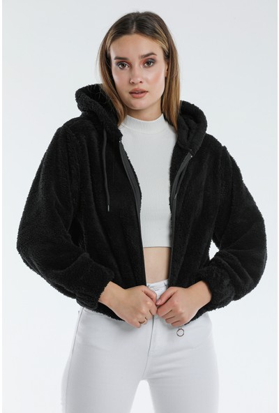 Weyeze Peluş Kapüşonlu Crop Sweat AC-K86009WYZ