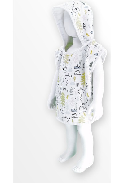 Organik Pamuk Müslin Içi Havlulu Panço - Sarı Dinozor Organik Pamuk Müslin Içi Havlulu Panço - Sarı Dinozor