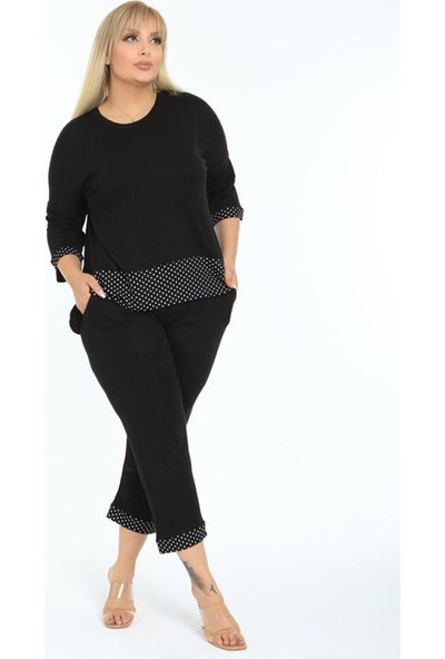ViolettaXL Kadın Büyük Beden Puantiye Şerit Detay Cepli Likralı Viskon Takım ViolettaXL Kadın Büyük Beden Puantiye Şerit Detay Cepli Likralı Viskon Takım