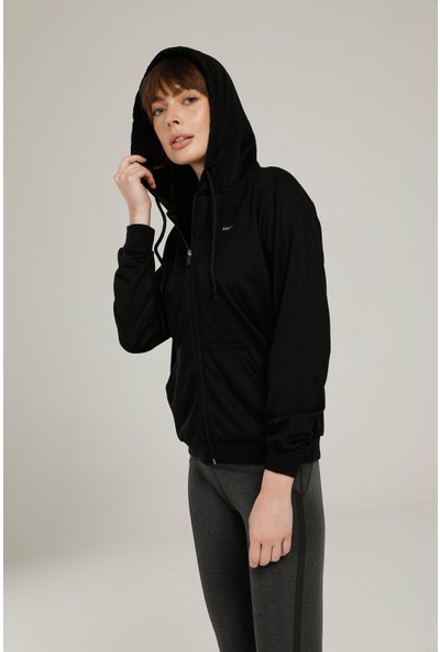 Kinetix SN85 Basic Hoodie Full Zı Siyah Kadın Eşofman Üstü