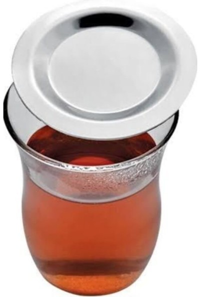 Şık Çay Kapağı Metal Paslanmaz Çay Bardağı Kapağı 12 Adet