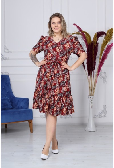 Macfly V Yaka Balon Kol Elbise