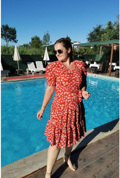 Macfly V Yaka Balon Kol Büyük Beden Elbise Macfly V Yaka Balon Kol Büyük Beden Elbise