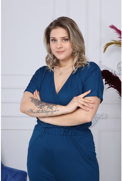 Macfly Kruvaze Yaka Cepli Viskon Tulum