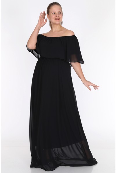 Macfly Şifon Astarli Uzun Elbise