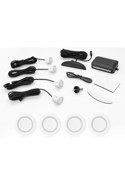 Techmaster Dijital Ekranlı Araç Park Sensörü Ses Ikazlı 18MM 4 Sensörlü Beyaz Techmaster Dijital Ekranlı Araç Park Sensörü Ses Ikazlı 18MM 4 Sensörlü Beyaz
