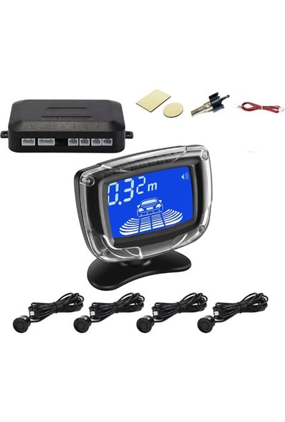 LCD Ekranlı Araç Park Sensörü Ses Ikazlı 4 Sensörlü Siyah