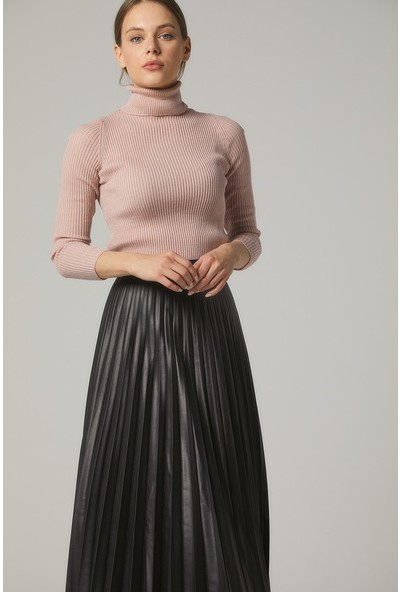 Arm Beli Lastikli Pileli Deri Etek