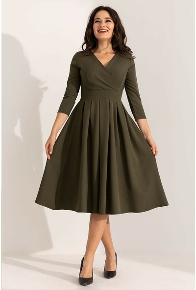 Macfly Kruvaze Piliseli Atlas Elbise