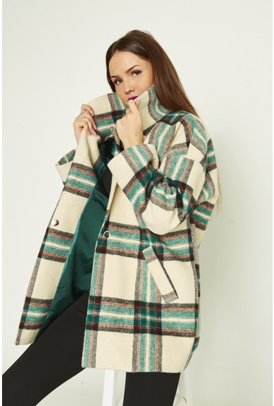 Seda Fidan Butik Ekose Oversize Kaban Zümrüt Yeşil Seda Fidan Butik Ekose Oversize Kaban Zümrüt Yeşil