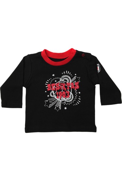 Beşiktaş Bebek Lisanslı Siyah Uzun Kol Siyah T-Shirt