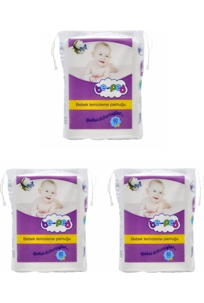 Be-Ped Bebek Temizleme Pedi - Pamuğu 60'lı Paket x 3 Adet Be-Ped Bebek Temizleme Pedi - Pamuğu 60'lı Paket x 3 Adet