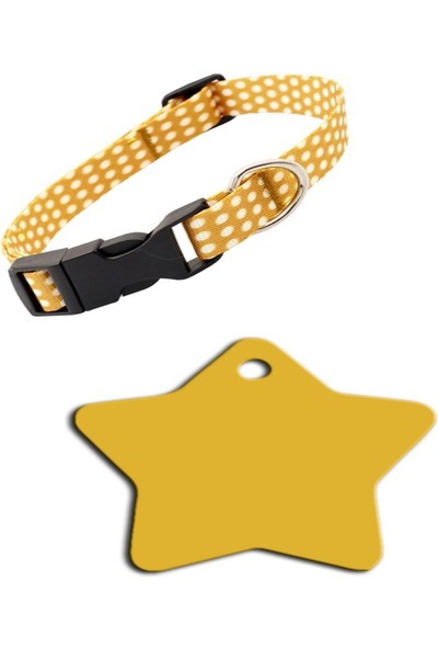 Altın Pati Desenli Ayarlanabilir Köpek Boyun Tasması M Boy 25-40 Cm+Çelik Kaplama Yıldız Künye
