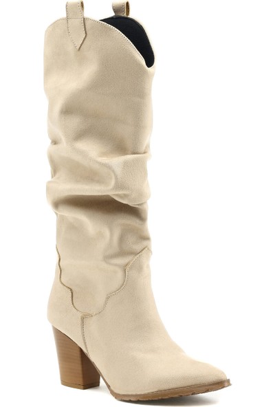 Butigo Cınde 1pr Vizon Kadın Topuklu Çizme