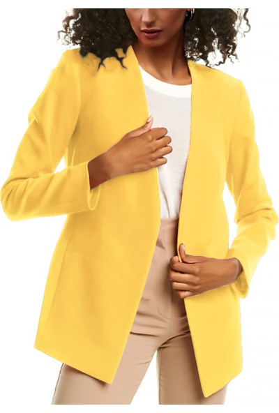 Farfi Kadınlar Için Sarı Renk Yakası Açık Yıkanibilir Blazer Cekete (Yurt Dışından) Farfi Kadınlar Için Sarı Renk Yakası Açık Yıkanibilir Blazer Cekete (Yurt Dışından)