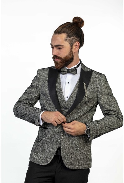 Moda Rabin Erkek Gri Balık Sırtı Smokin Damatlık Takım Elbise Çıkma Yaka Özel Yelekli Moda Rabin Erkek Gri Balık Sırtı Smokin Damatlık Takım Elbise Çıkma Yaka Özel Yelekli