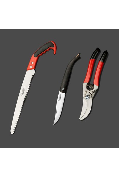 Lazbisa Bağ Bahçe Budama Makası Ağaç Dal Budama Testeresi + Çakı (3'lü Set) Lazbisa Bağ Bahçe Budama Makası Ağaç Dal Budama Testeresi + Çakı (3'lü Set)