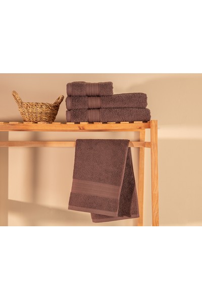 Madame Coco Fabrice Düz 4'Lü Banyo Havlu Seti - Kahverengi Madame Coco Fabrice Düz 4'Lü Banyo Havlu Seti - Kahverengi