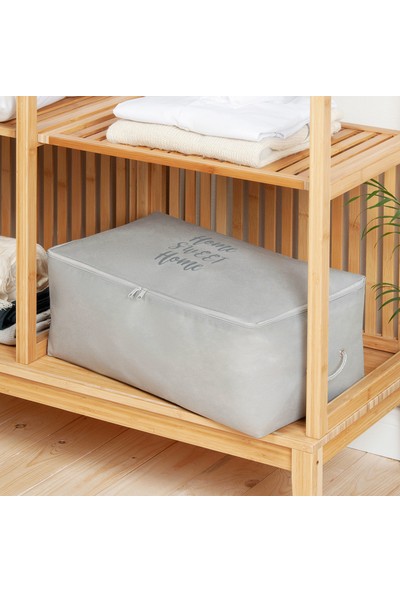 Ocean Home Orta Boy Gri Renk Home Sweet Home Baskılı Hurç // 52X28X21