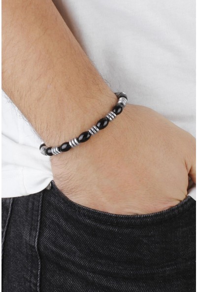 Madame Concept Erkek Doğal Taş ve Silindir Detaylı Bileklik Madame Concept Erkek Doğal Taş ve Silindir Detaylı Bileklik