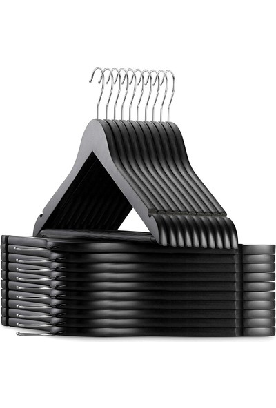 Karin 36 Adet Siyah Ahşap Görünümlü Plastik Kıyafet ve Elbise Askısı 2FF-ASKI-S01