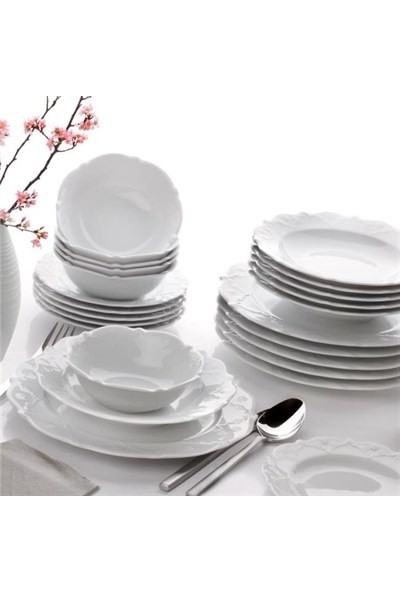 Porland Queen Beyaz 24 Parça 6 Kişilik Yemek Takımı