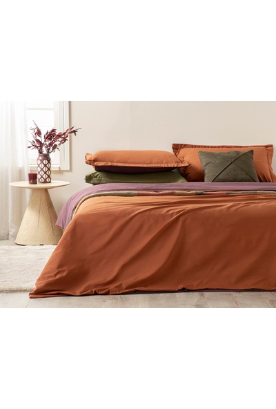 English Home Modest Kolay Ütülenir Tek Kişilik Nevresim Takımı 160X220 cm Kiremit – Mürdüm