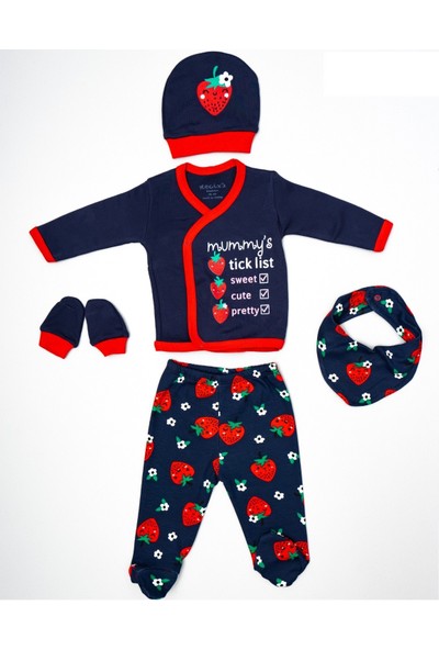 Necix's Bebek Çilekli Üst Zıbın Patikli Alt Beşli Takım-Kırmızı