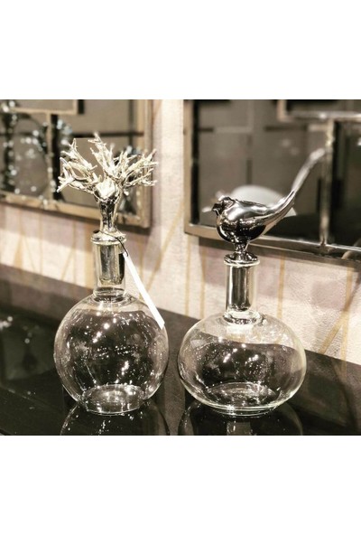 MiaKuba Kuş Motifli Metal Kapaklı Karaf