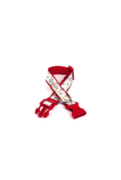 Doggie Desenli Süslü Dokuma Köpek Boyun Tasması 1,5 x 25-40 cm Kırmızı