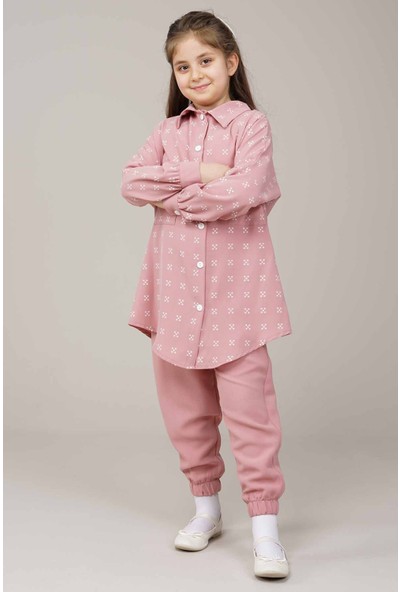 Markosin Genç Kız Düğmeli Desenli Alt Üst Takım 10030