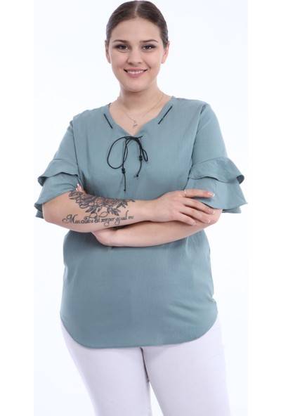 Pianoluce Büyük Beden Kadın Bluz Fırfırlı Kol Günlük Viscon ANNA102