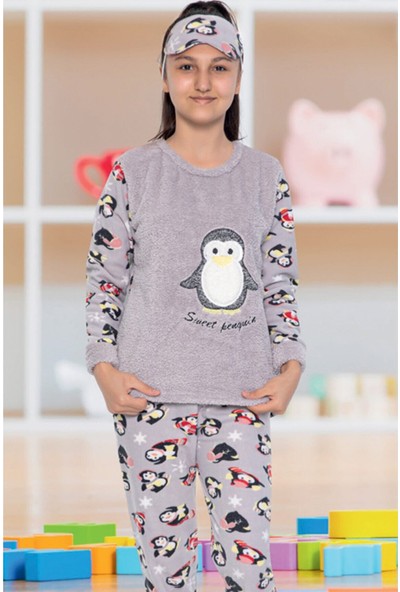 Tampap Kız Çocuk Peluş Baskılı Polar Pijama Takımı Tampap