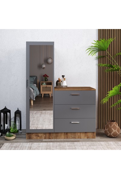 Robin Home Alice Aynalı Şifonyer Gardırop Çam-Gri Robin Home Alice Aynalı Şifonyer Gardırop Çam-Gri