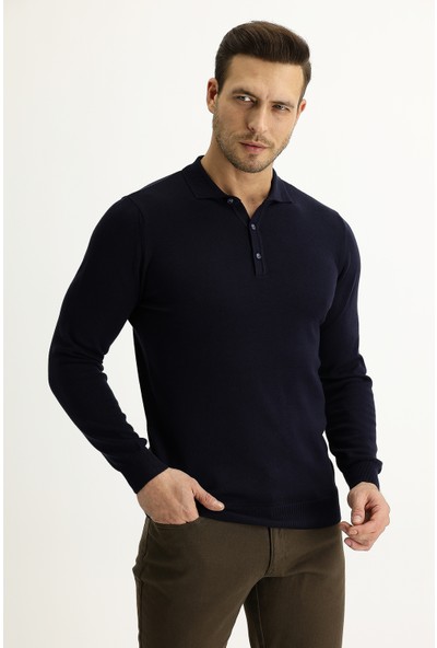 Kiğılı Polo Yaka Regular Fit Triko Kazak