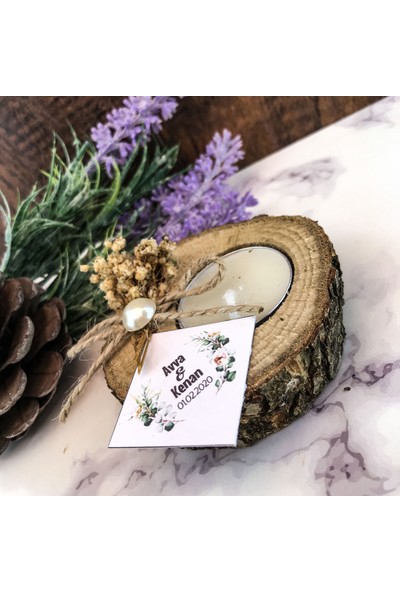 Doka Süs 50 Adet Söz Nişan Kına Bebek Hediyelik - Çiçekli Doğal Kütük Nikah Şekeri