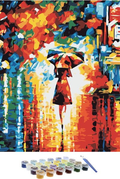 Peak Hobby Yağmur ve Kadın Çerçevesiz Sayılarla Boyama Seti 40 x 50 cm