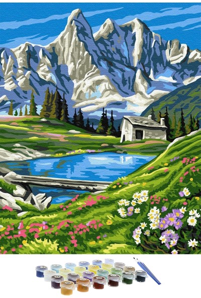 Peak Hobby Dağ Evi Çerçevesiz Sayılarla Boyama Seti 40 x 50 cm