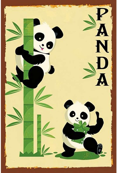 Beyloc Panda Retro Wintage Ahşap Tablo Mdf Poster