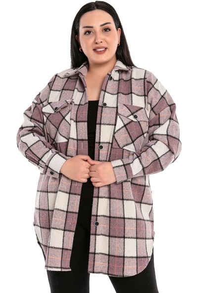 Disentis Modest Büyük Beden Göğüsten Kapaklı Cepli Eteği Oval Kesim Ekose Uzun Lila Ceket Gömlek Disentis Modest Büyük Beden Göğüsten Kapaklı Cepli Eteği Oval Kesim Ekose Uzun Lila Ceket Gömlek