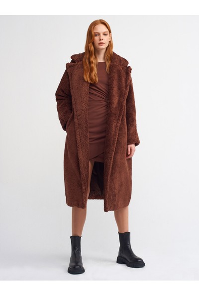 Dilvin 6824 Uzun Peluş Manto-Ç.kahve